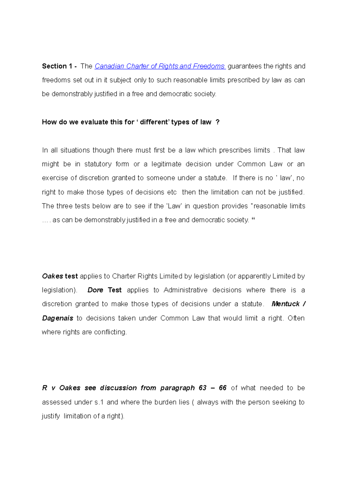 Section 1 Tests - Section 1 - The Canadian Charter of Rights and ...