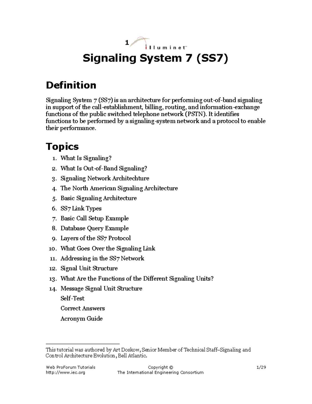 SS7 - notes - Web ProForum Tutorials Copyright © 1/ 1 Signaling System ...
