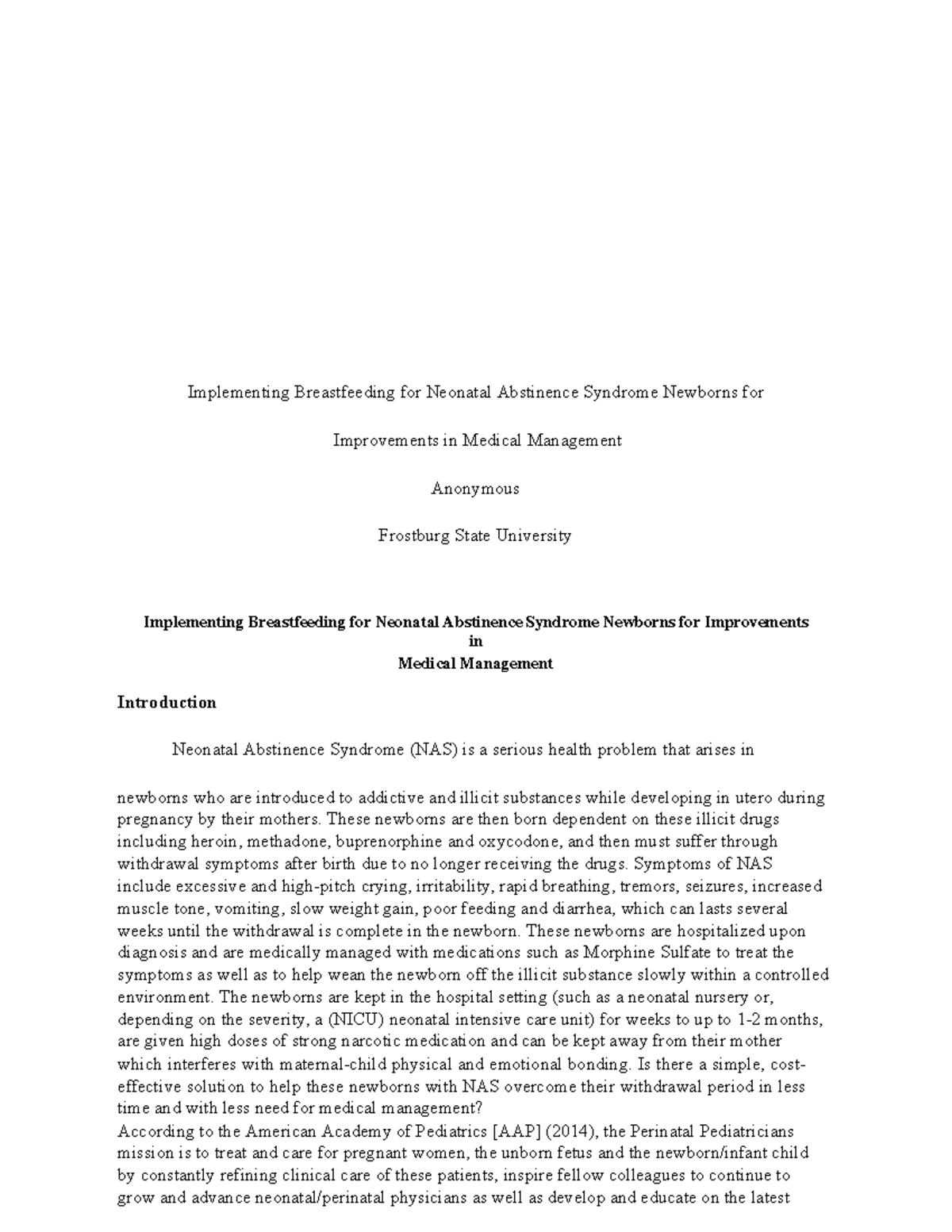 Policy Paper (Student Sample) - Implementing Breastfeeding for Neonatal ...