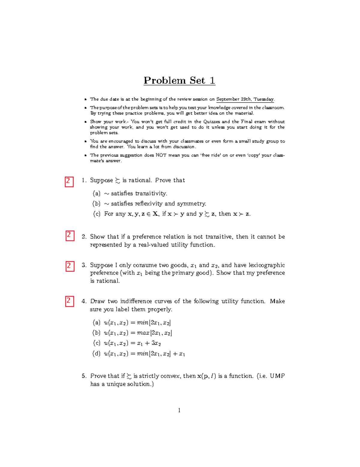 problem set 1 for lectures from 1 to 2 - Problem Set 1 The due date is ...