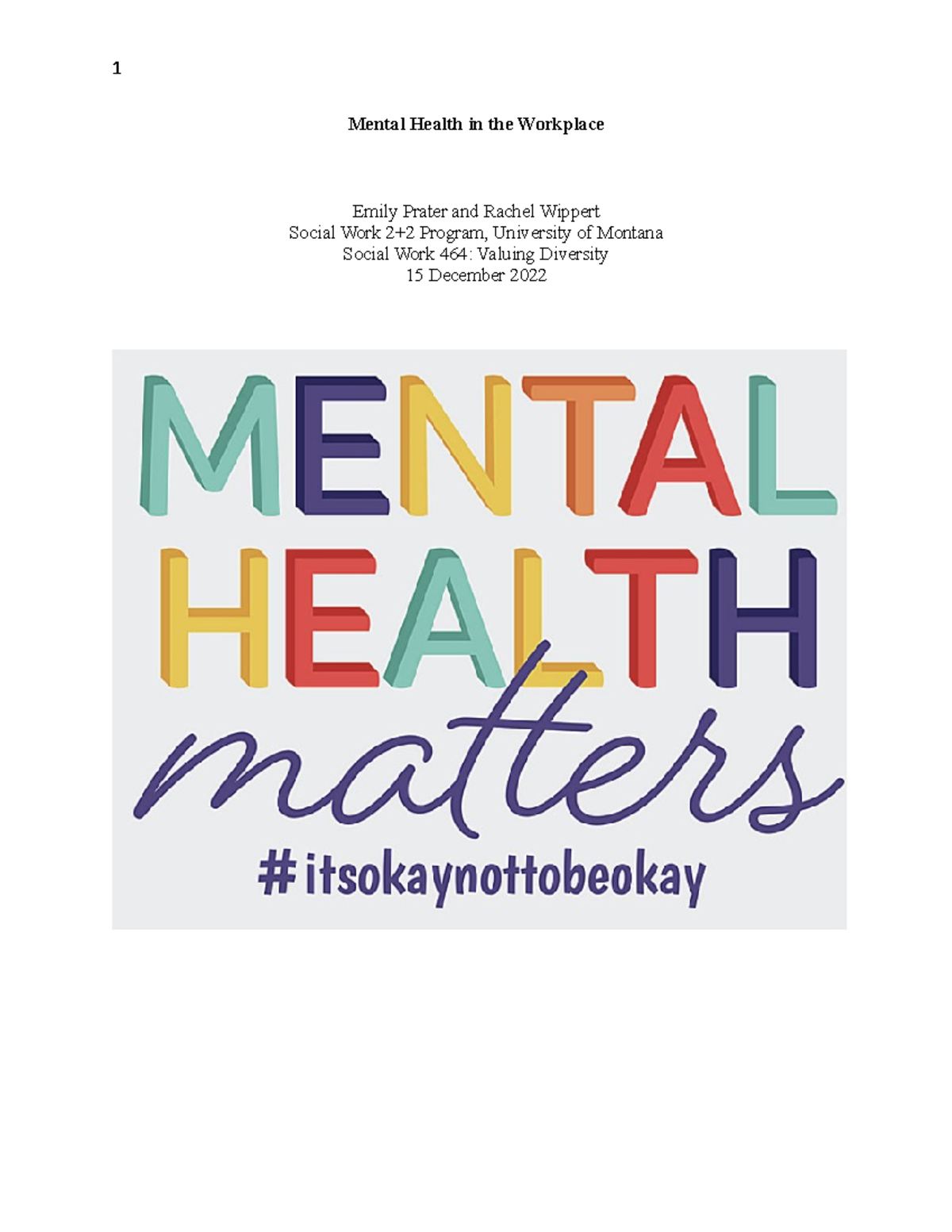 Teaching Learning Project - Mental Health in the Workplace Emily Prater ...