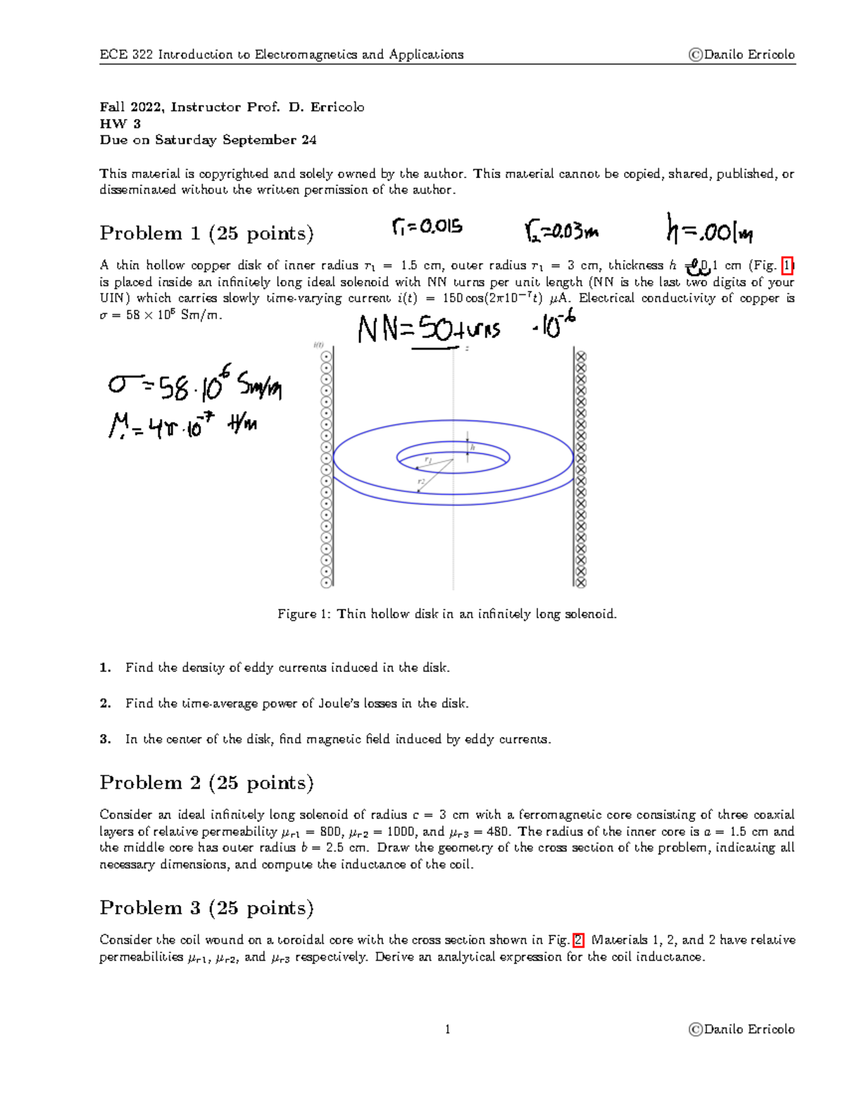 Ece322 F22 Hw 3 Hw3 Ece 322 Introduction To Electromagnetics And Applications Danilo