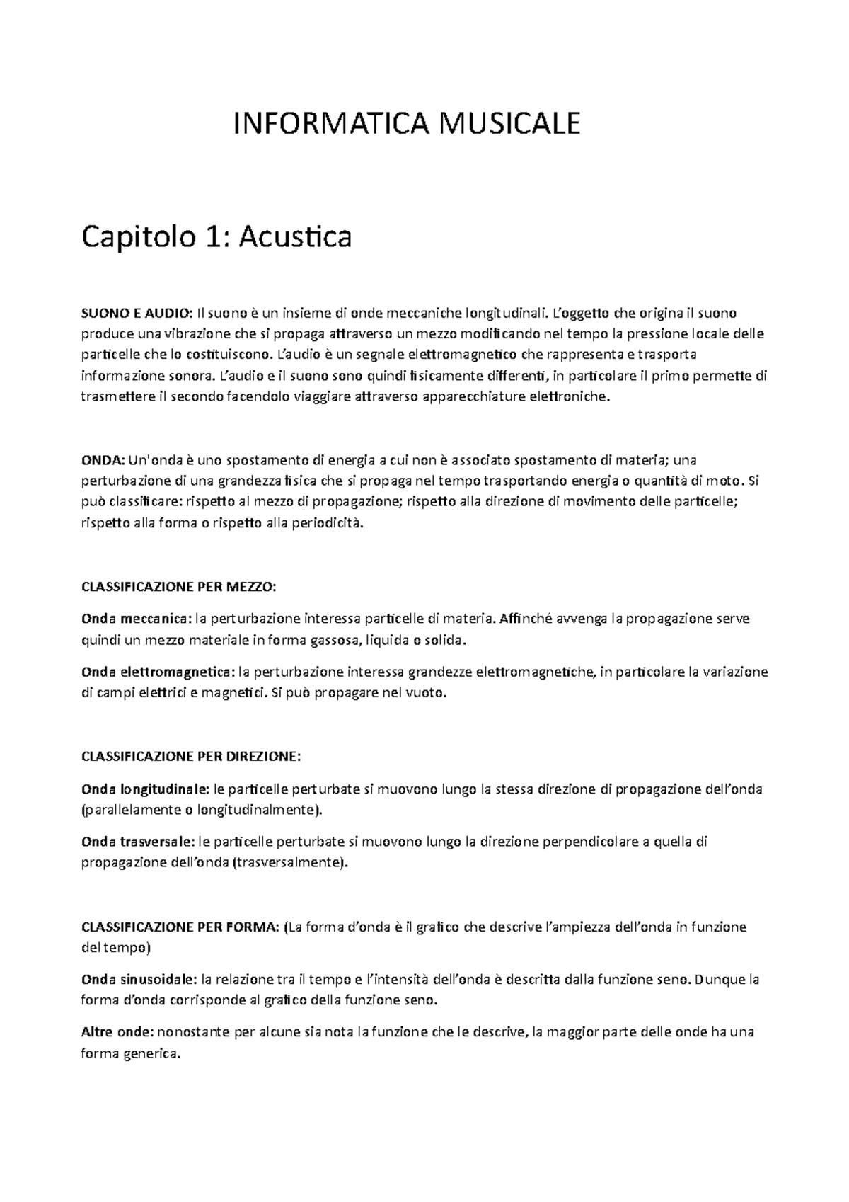 Teoria Informatica Musicale - INFORMATICA MUSICALE Capitolo 1: Acustica ...