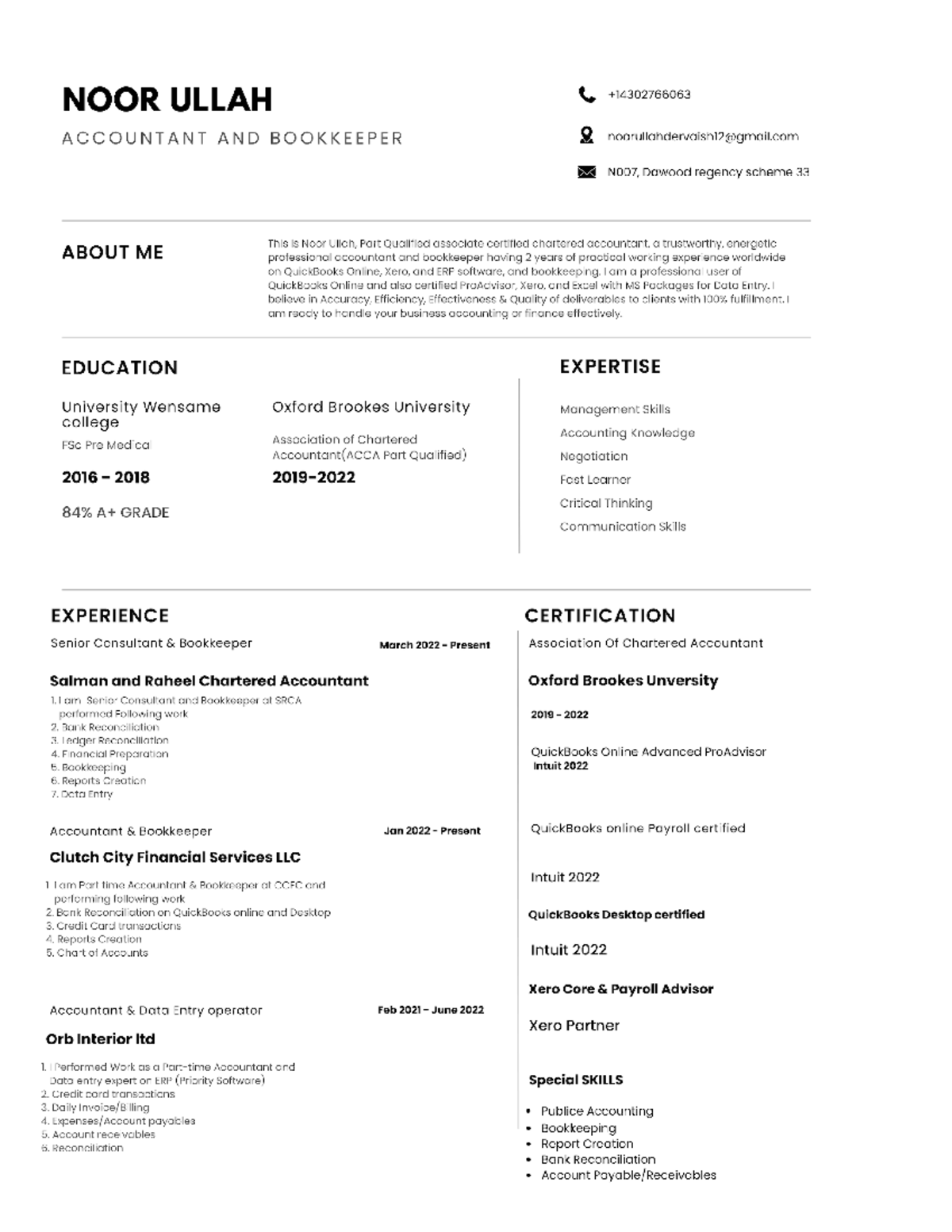 Noor ullah Accountant Cv - NN43 - Studocu