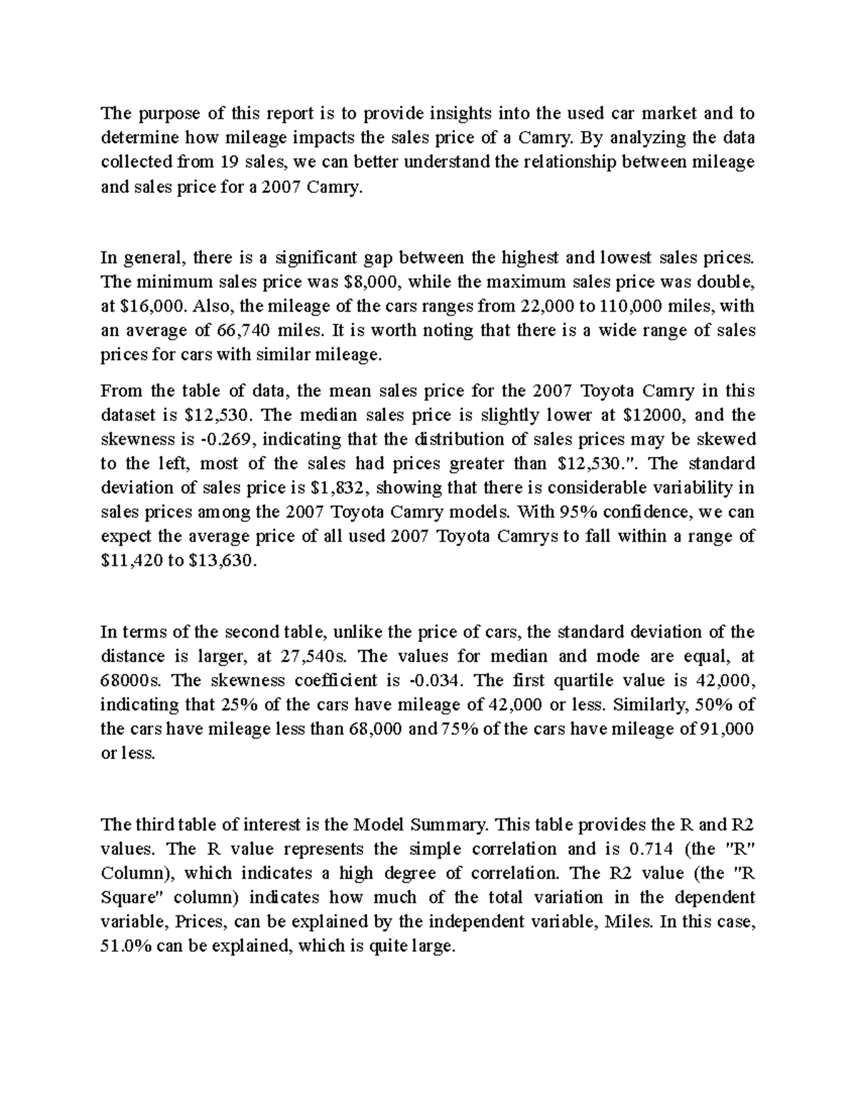 The purpose of this report is to provide insights into the used car ...