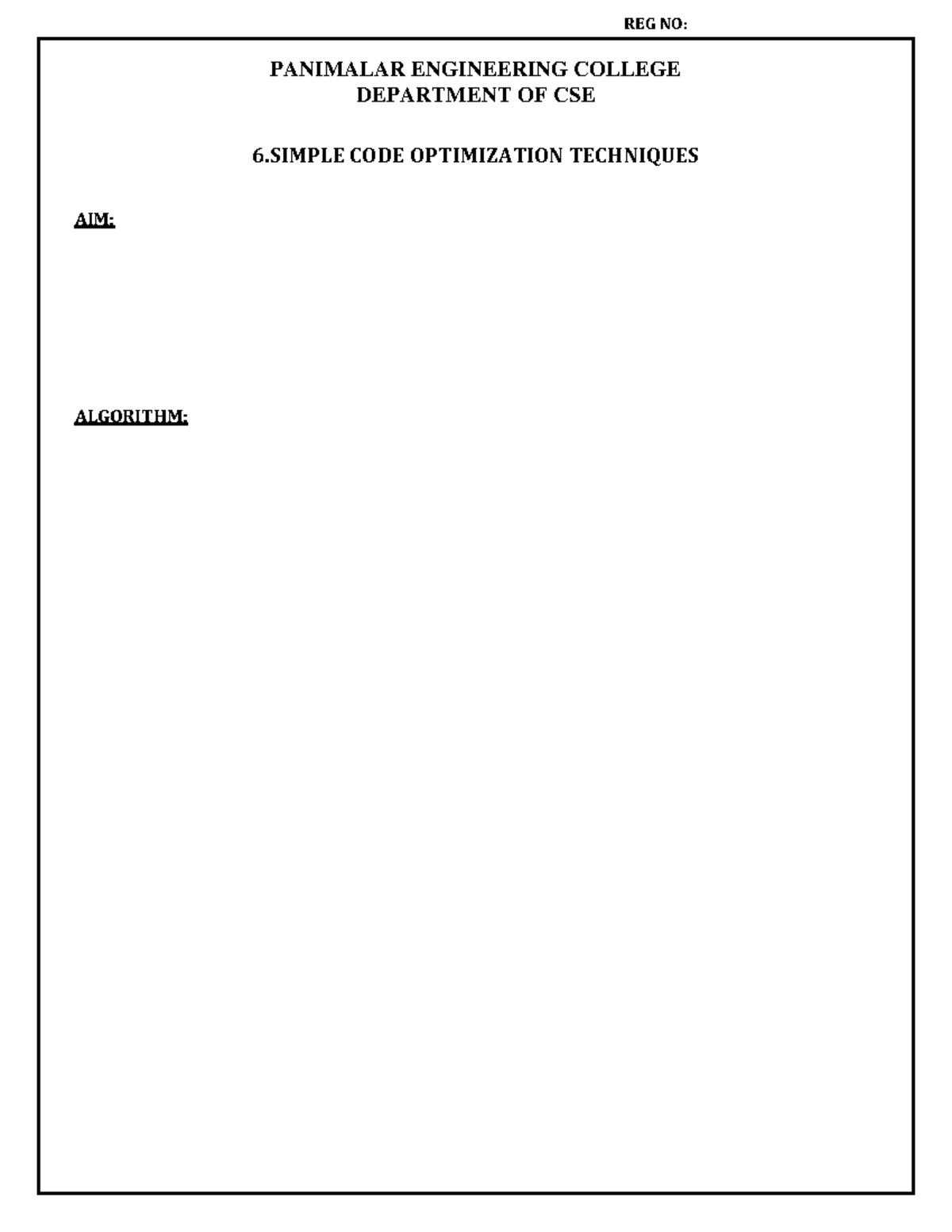 EX - Lab program - PANIMALAR ENGINEERING COLLEGE DEPARTMENT OF CSE 6 CODE OPTIMIZATION ...