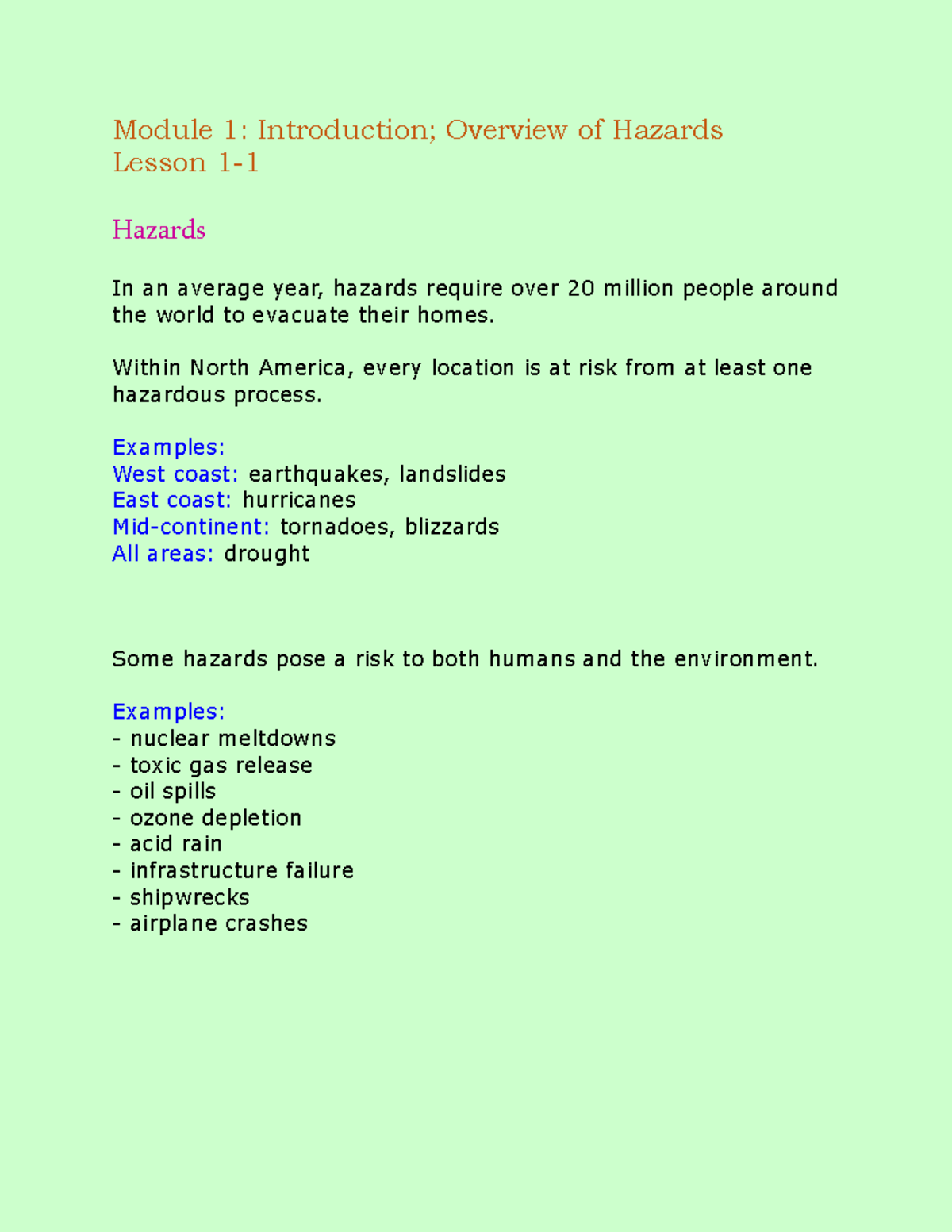 Module 1 - ...... - Module 1: Introduction; Overview of Hazards Lesson ...