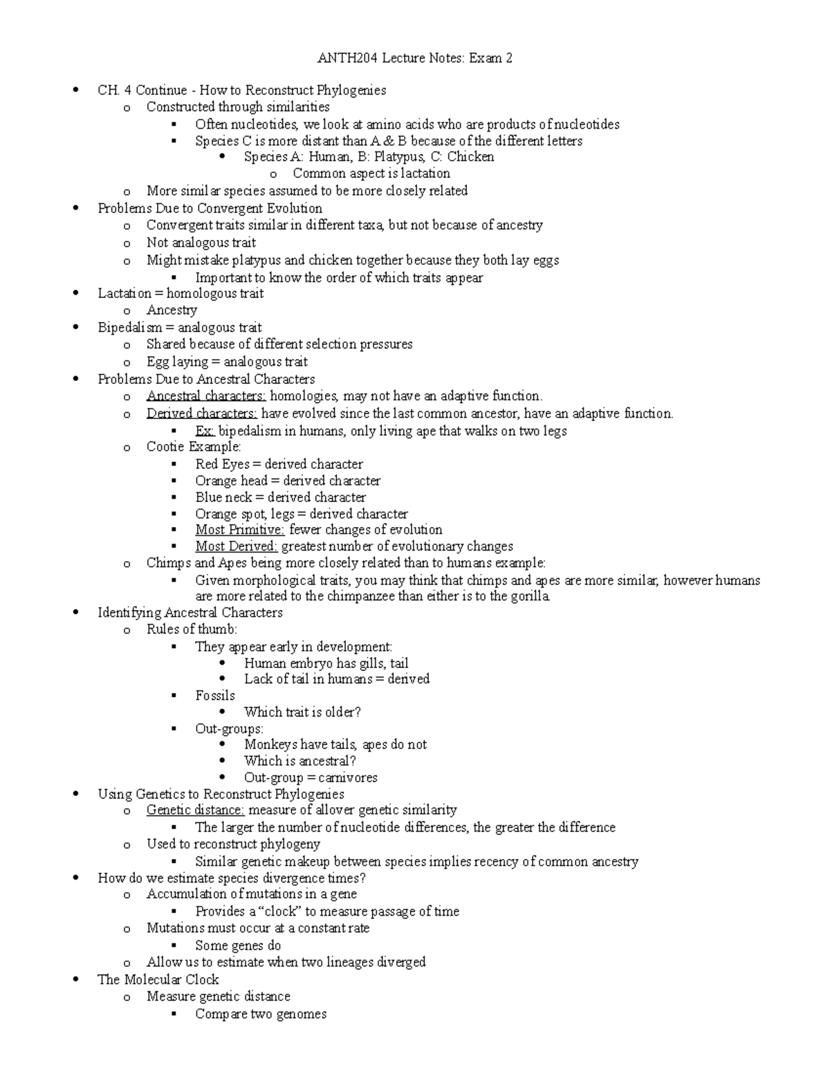 ANTH204 Lecture Notes - Exam 2 - ANTH204 Lecture Notes: Exam 2 CH. 4 ...