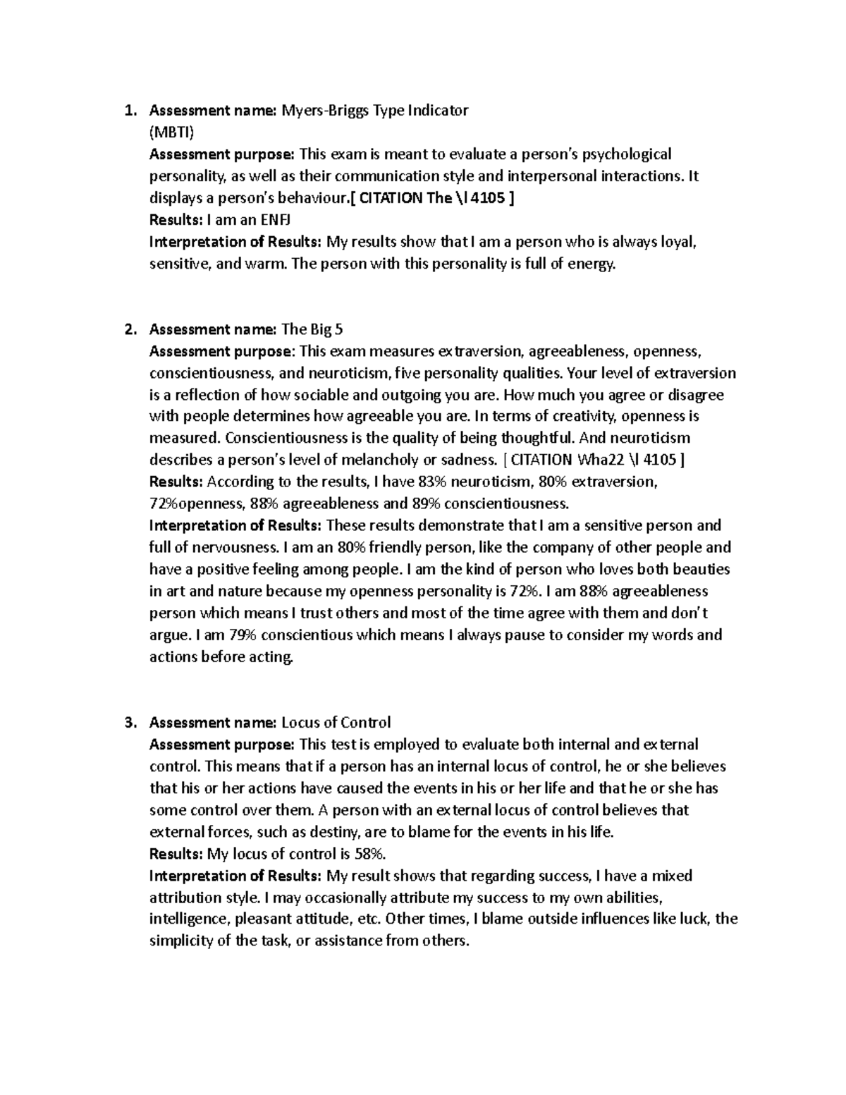 Individual assignment navdeep hrmt - Assessment name: Myers-Briggs Type ...