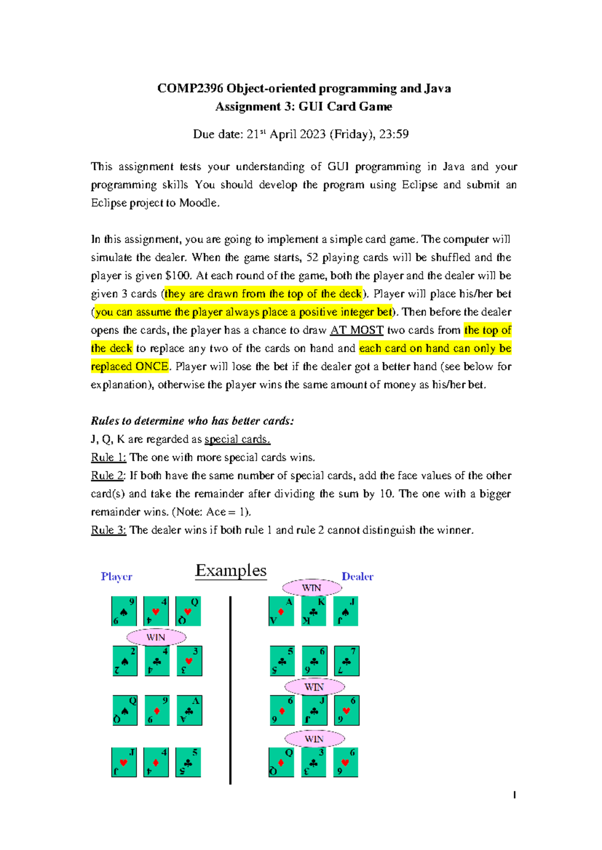 COMP2396B 2223 Assignment 3 - COMP2396 Object-oriented programming and Java Assignment 3: GUI ...
