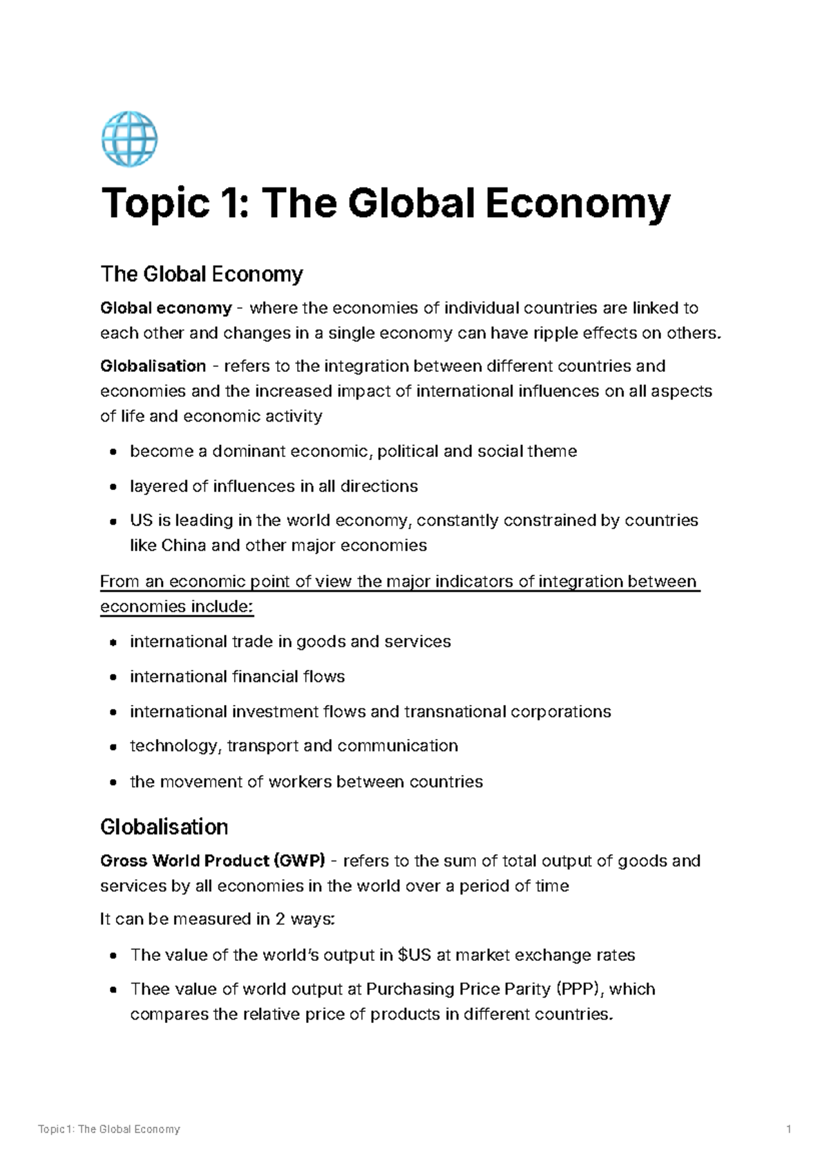 Topic 1 The Global Economy - 🌐 Topic 1: The Global Economy The Global ...