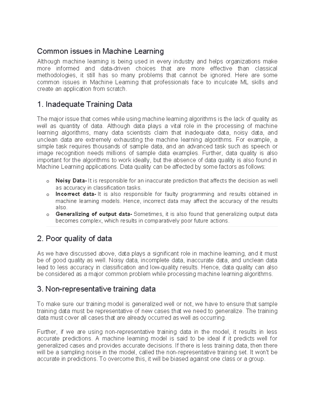 TCS 211-SM10 - ....... - Common issues in Machine Learning Although ...