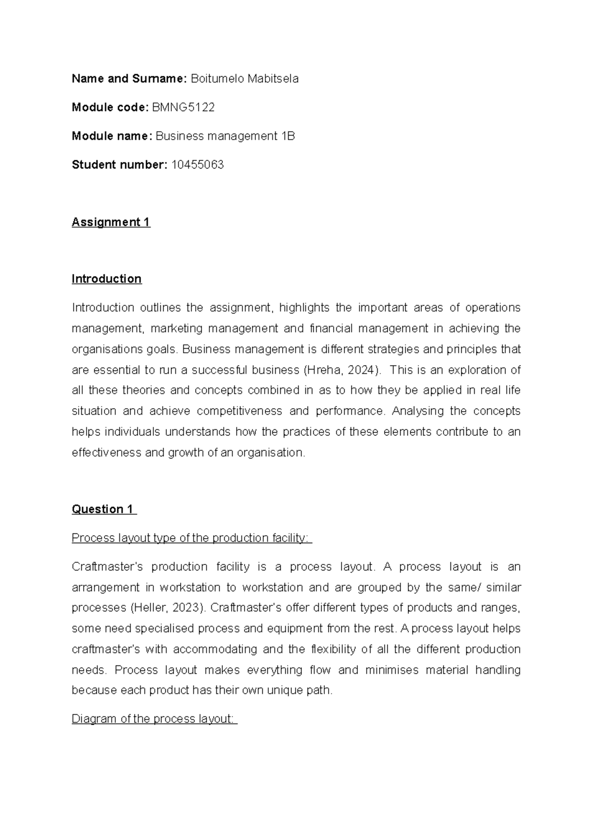 Business management 1b assignment - Name and Surname: Boitumelo ...