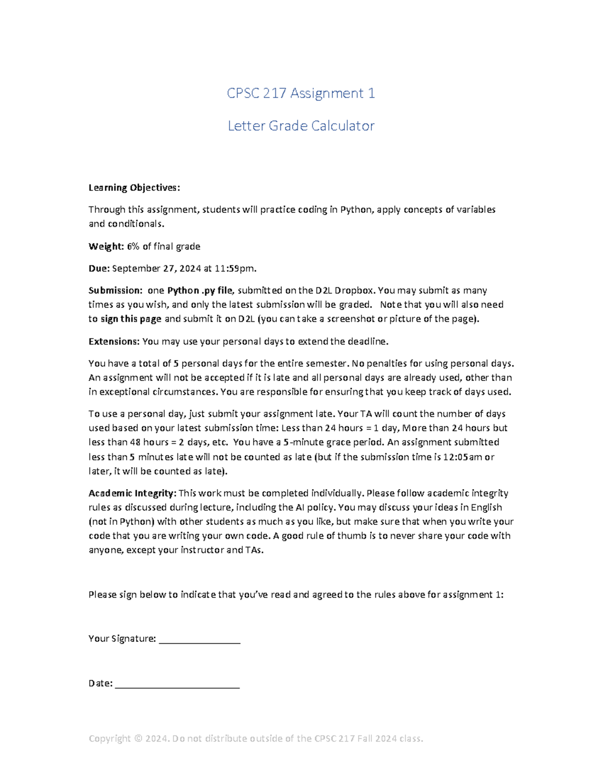 CPSC217 Assignment 1 - CPSC 217 Assignment 1 Letter Grade Calculator ...