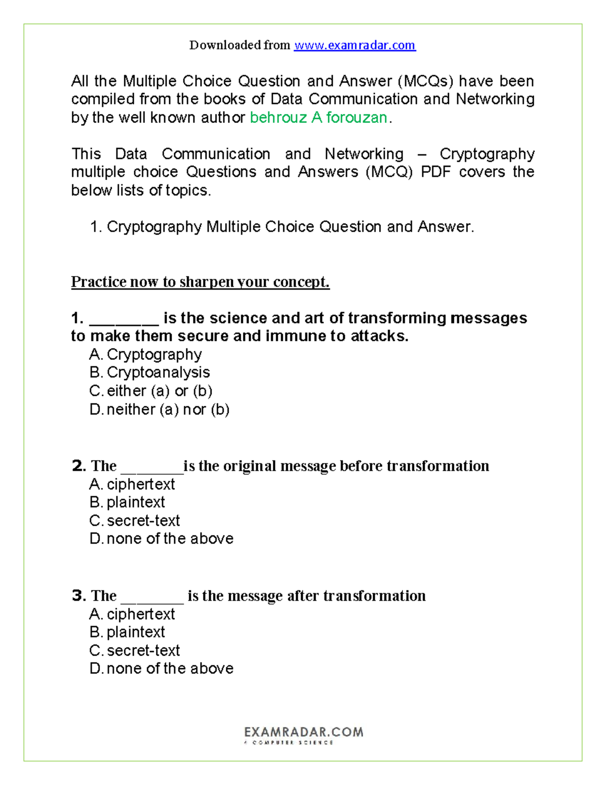 UNIT 2 Cryptography-multiple-choice-questions-and-answers-pdf - All the Multiple Choice Question ...