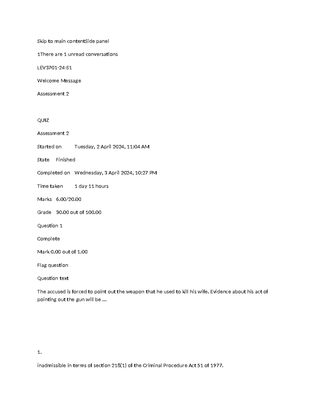 Lev assignment 2 - Skip to main contentSide panel 1There are 1 unread ...