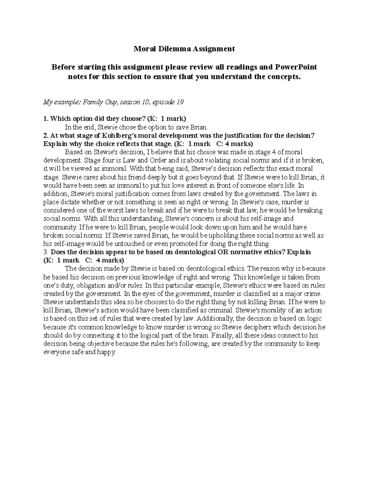 4c. Moral Dilemma Assignment- Re-Do - Moral Dilemma Assignment Before ...