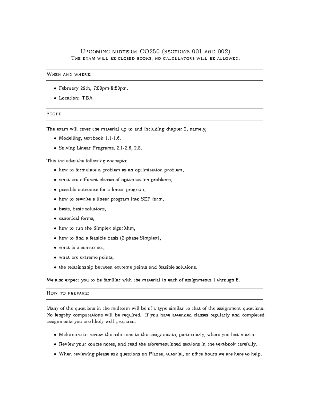 CO 250 Winter 2024 Midterm - Upcoming midterm CO250 (sections 001 and ...