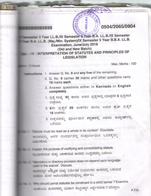 IOS Mar 100marks 2023 - Question paper - Interpretation of Statutes ...