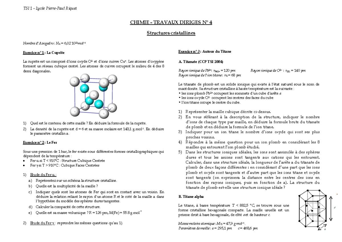 La-cristallographie-exercices - TSI 1 - Lycée Pierre-Paul Riquet CHIMIE ...