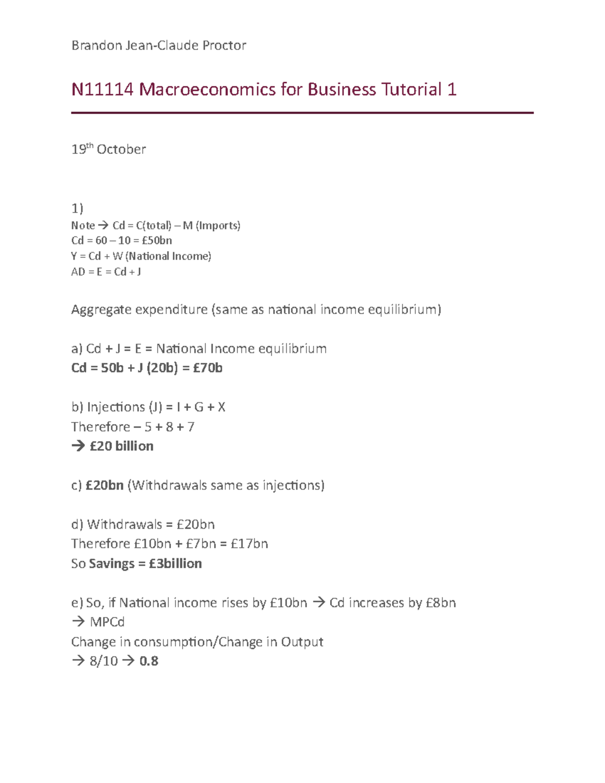 Tutorial work - 1 - Work and notes for the 1st macroeconomics tutorial ...