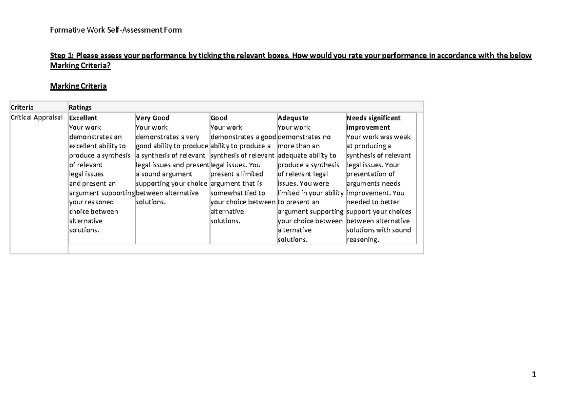 Self-Assessment Form - Self assessment form for contract - Step 1 ...
