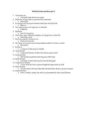 Skeletal System Practice Questions Cont - Skeletal system functions a ...