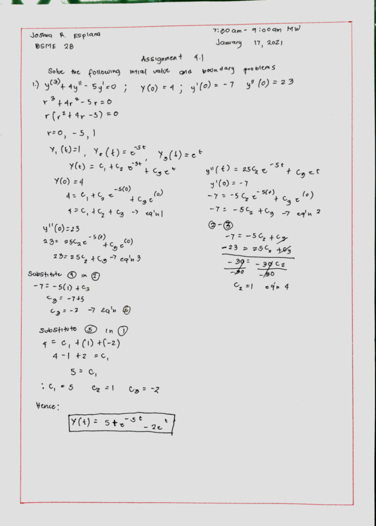 Assignment 4.1 D.E - D.E help students - Mechanical Engineering - Studocu