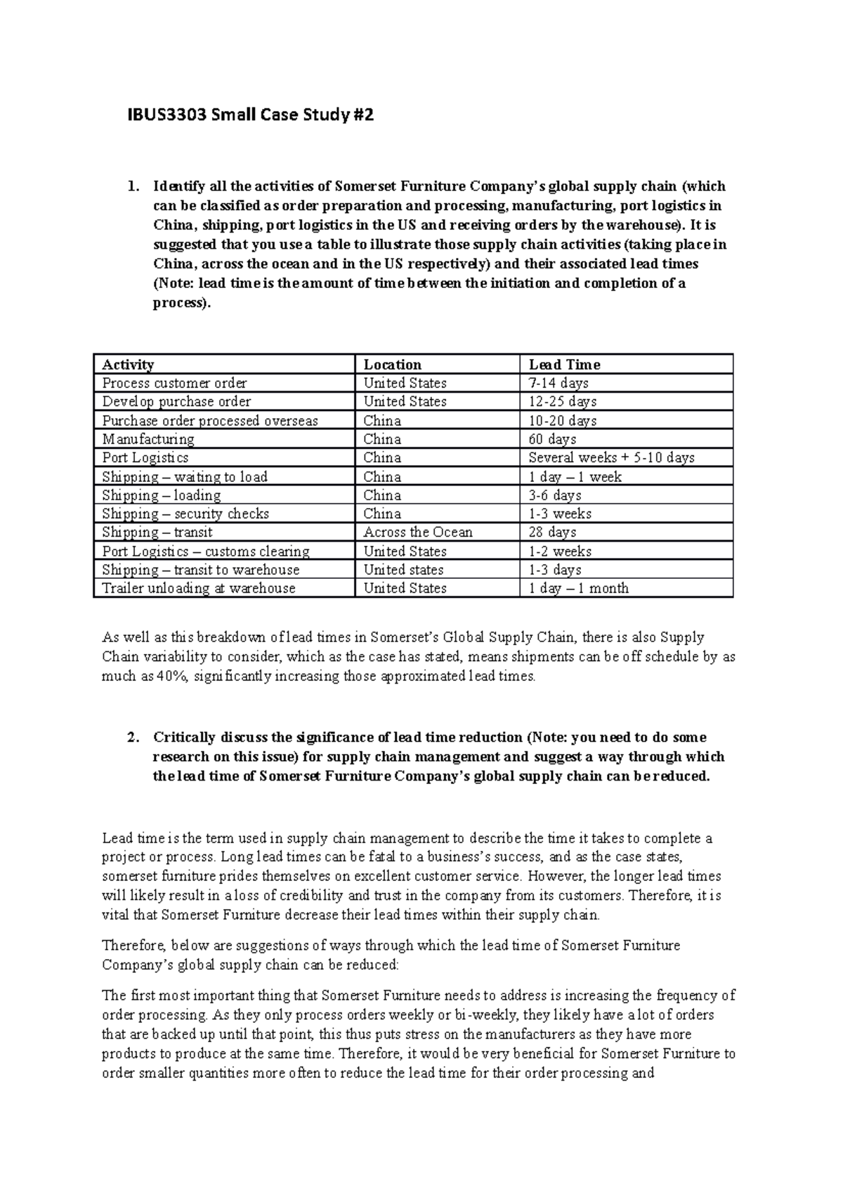 SFC smallcasestudy 2 - small case study - IBUS3303 Small Case Study 1 ...