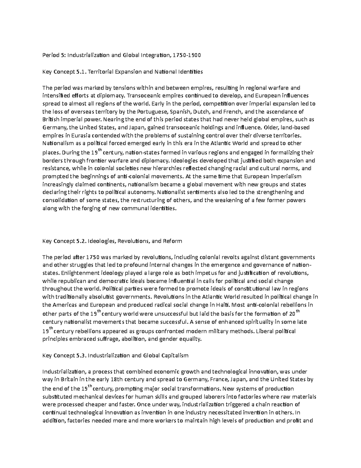 APWH Period 5 - Period 5: Industrialization and Global Integration ...