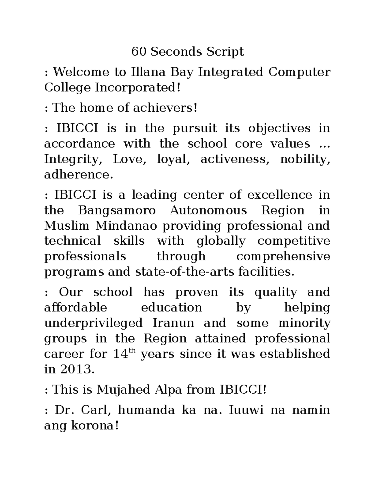 60 Seconds Script 093551 - 60 Seconds Script : Welcome to Illana Bay ...