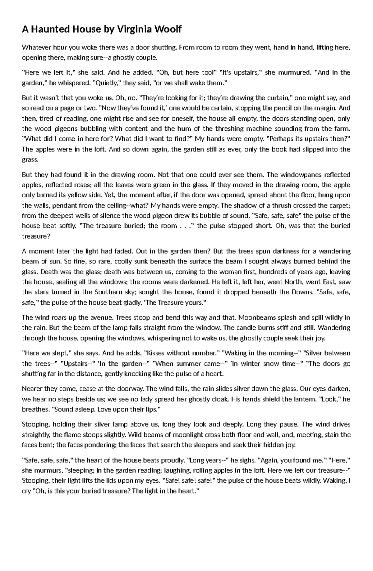 A Haunted House by Virginia Woolf - A Haunted House by Virginia Woolf ...