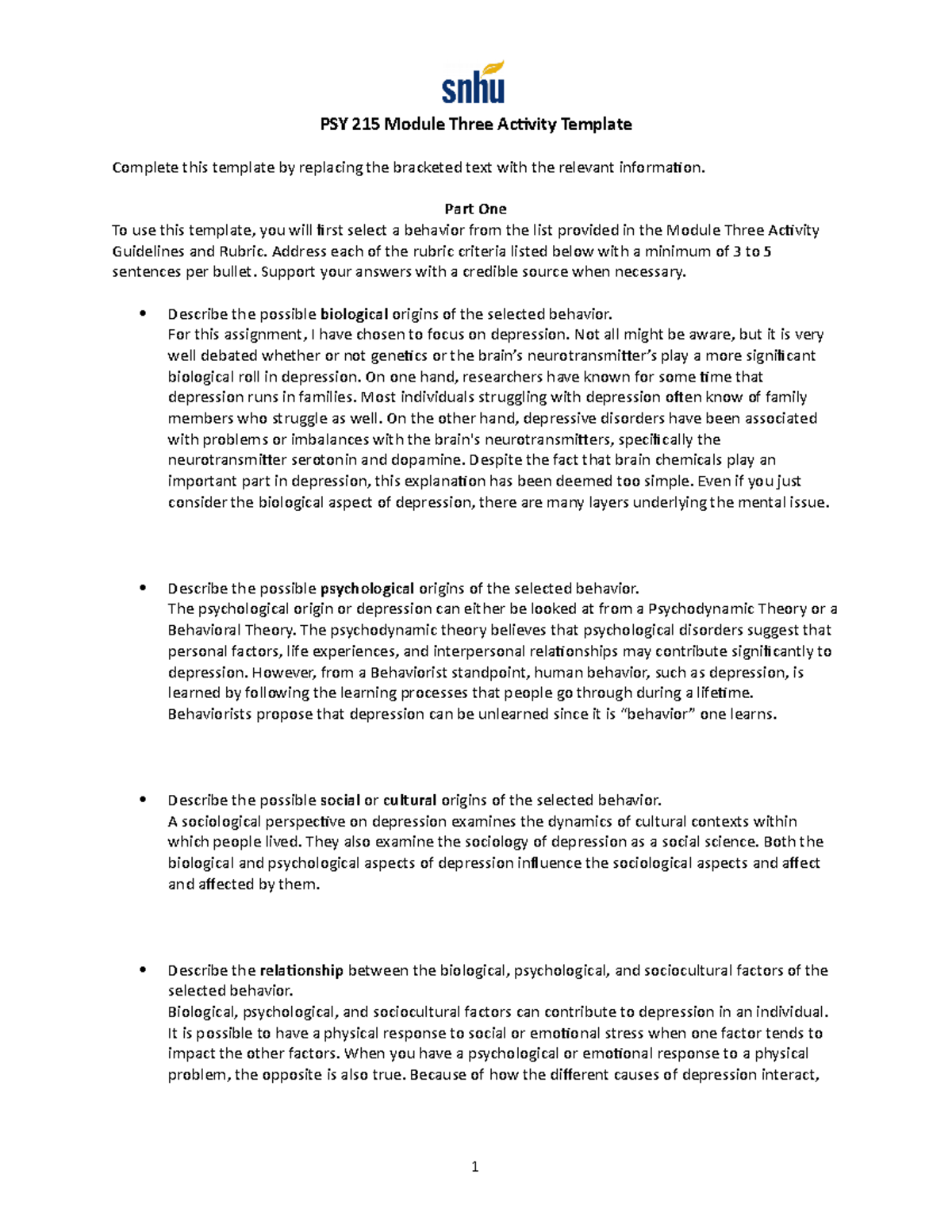 PSY 211 Module Three Activity Template - PSY 215 Module Three Activity ...
