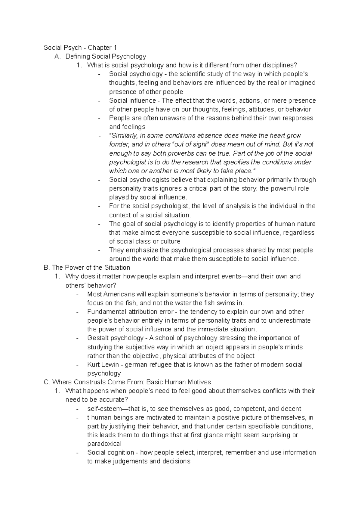 Social Psych - Chapter 1 - Defining Social Psychology 1. What is social ...