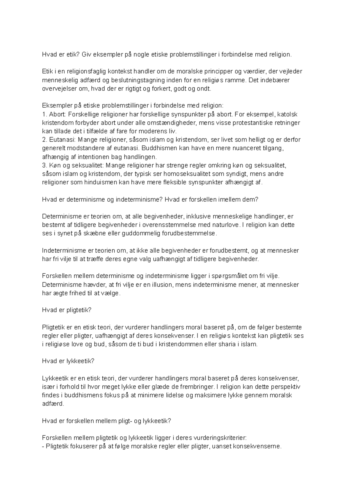 Religion - Hvad er etik? Giv eksempler på nogle etiske ...