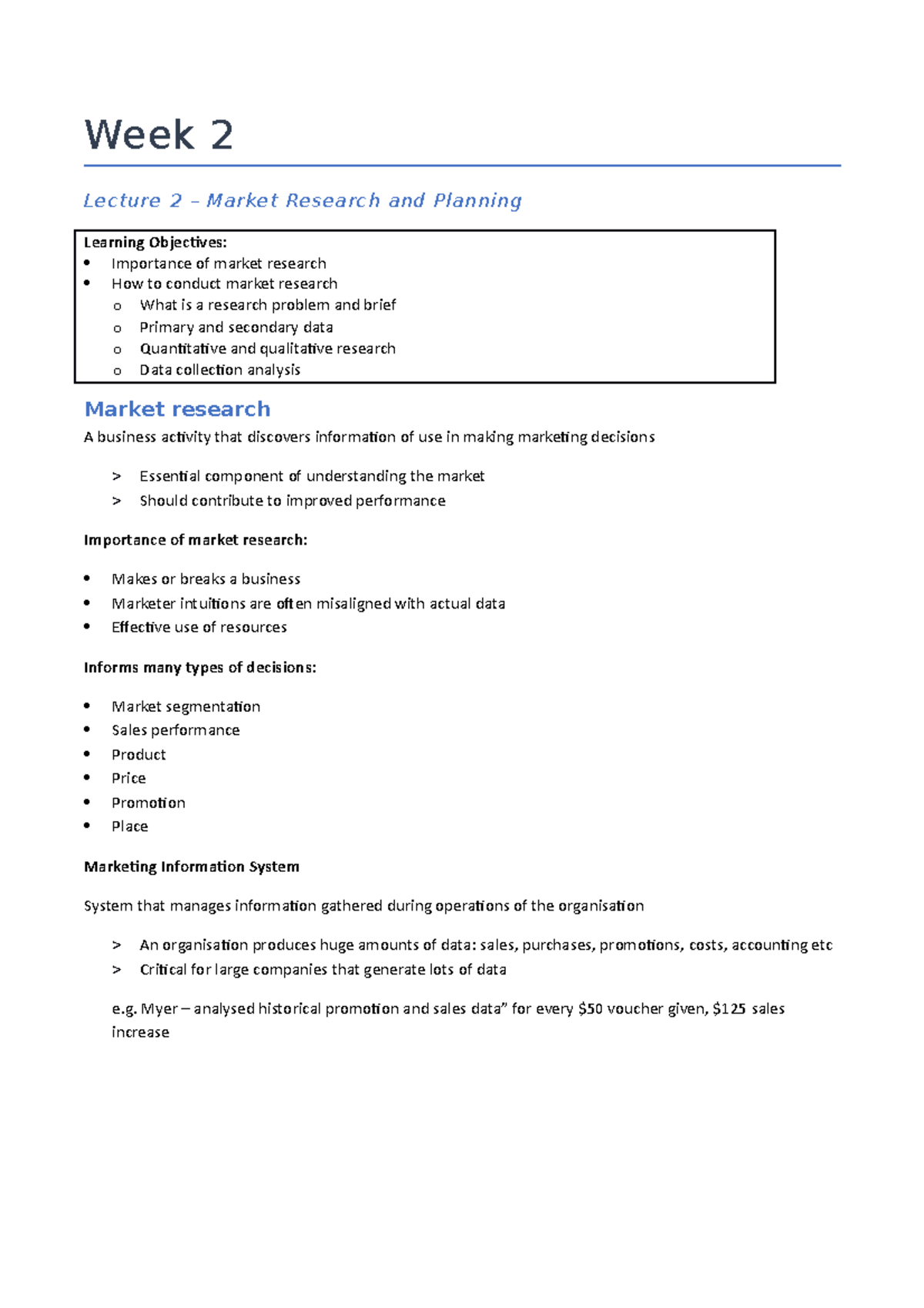 Week 2 - Market Research and Planning - Week 2 Lecture 2 – Market ...