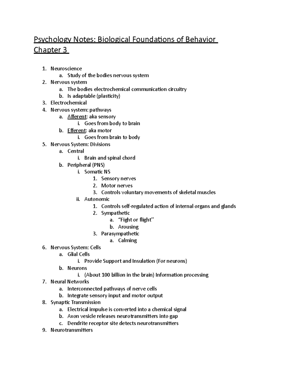 Psychology Notes- chapter 3 - Psychology Notes: Biological Foundations ...