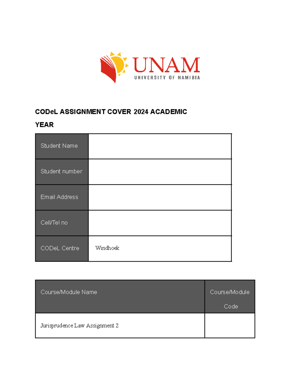 Jurisprudence assignment 2024 - CODeL ASSIGNMENT COVER 2024 ACADEMIC YEAR Student Name Student ...