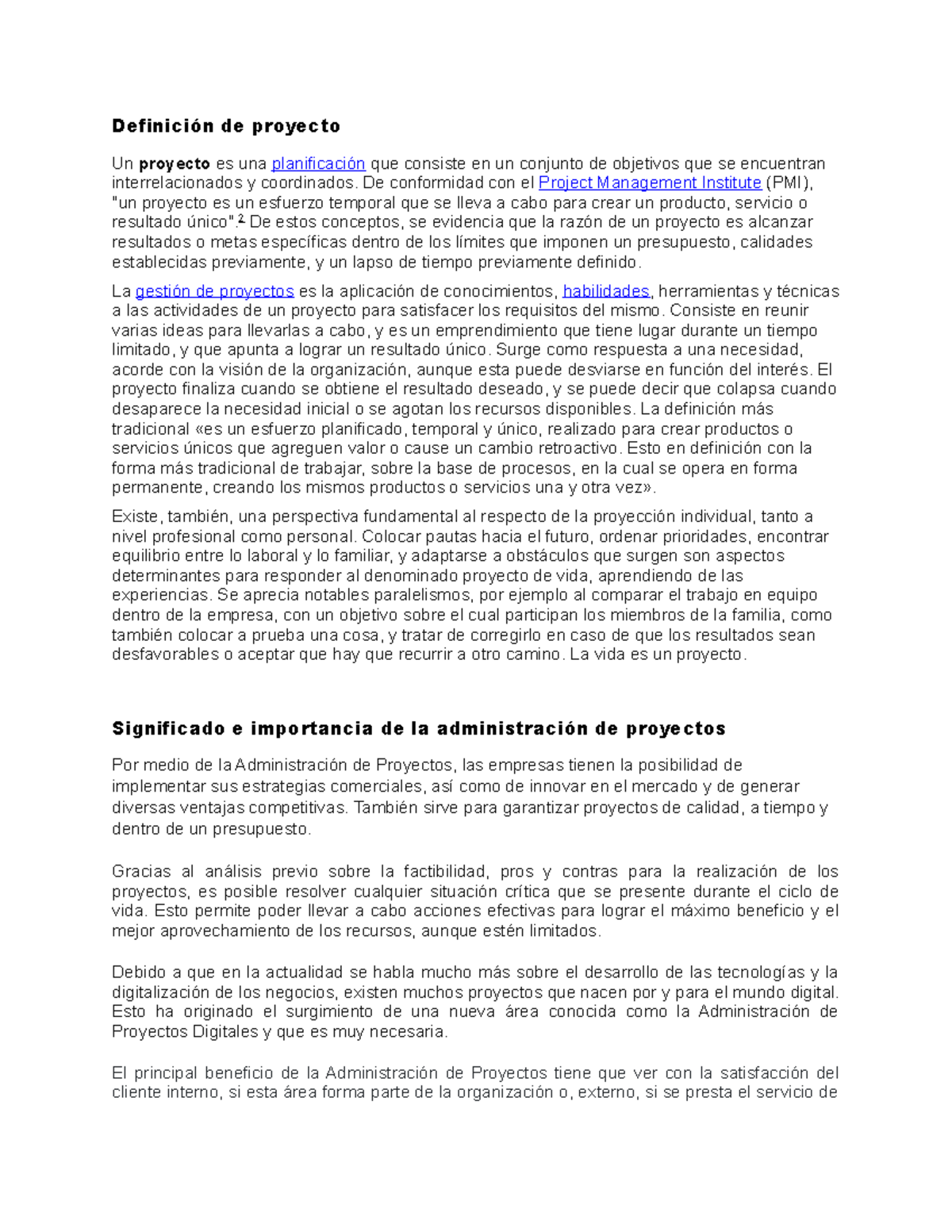 Definición de proyecto - Definición de proyecto Un proyecto es una ...