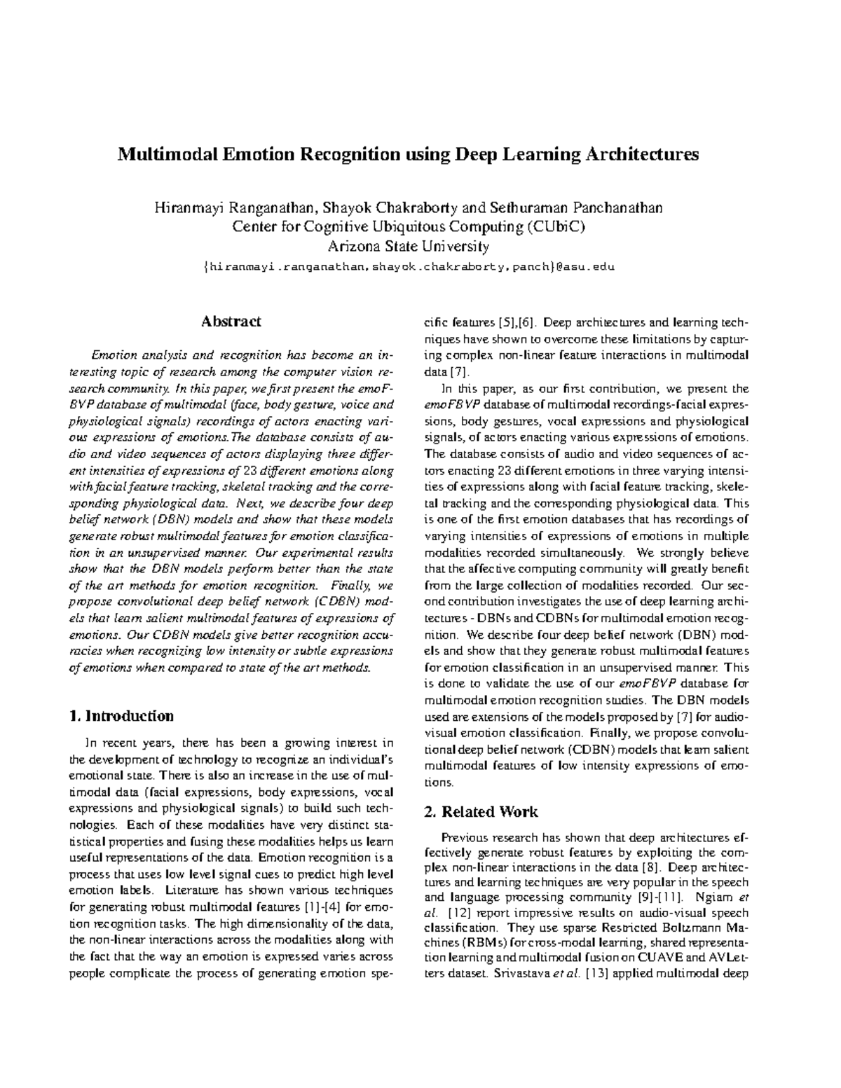 Multimodal Emotion Recognition using Deep Learning Architectures 2016 ...