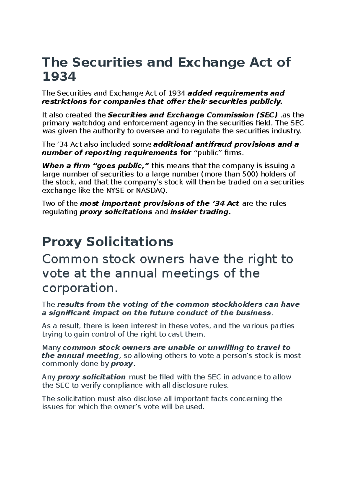 Securities exchange act 1934 - The Securities and Exchange Act of 1934 ... Securities exchange act 1934 - The Securities and Exchange Act of 1934 ...