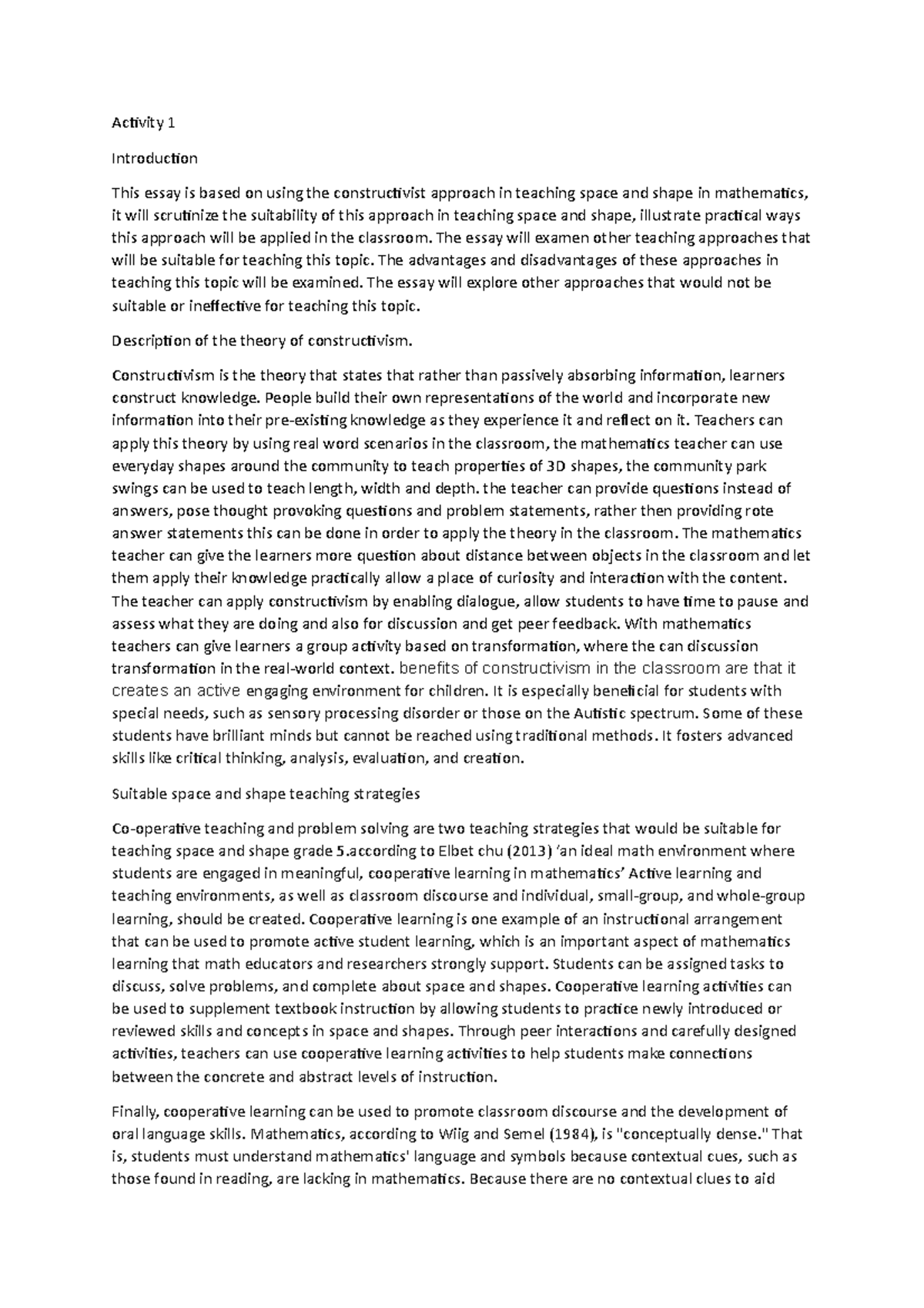 ICE TASK 3, classroom Ice task - Activity 1 Introduction This essay is ...