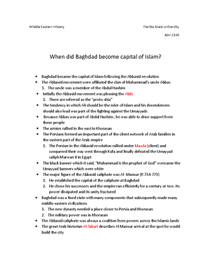 Middle Eastern History- ASH 1044- Week 13-14 Notes - Middle Eastern ...