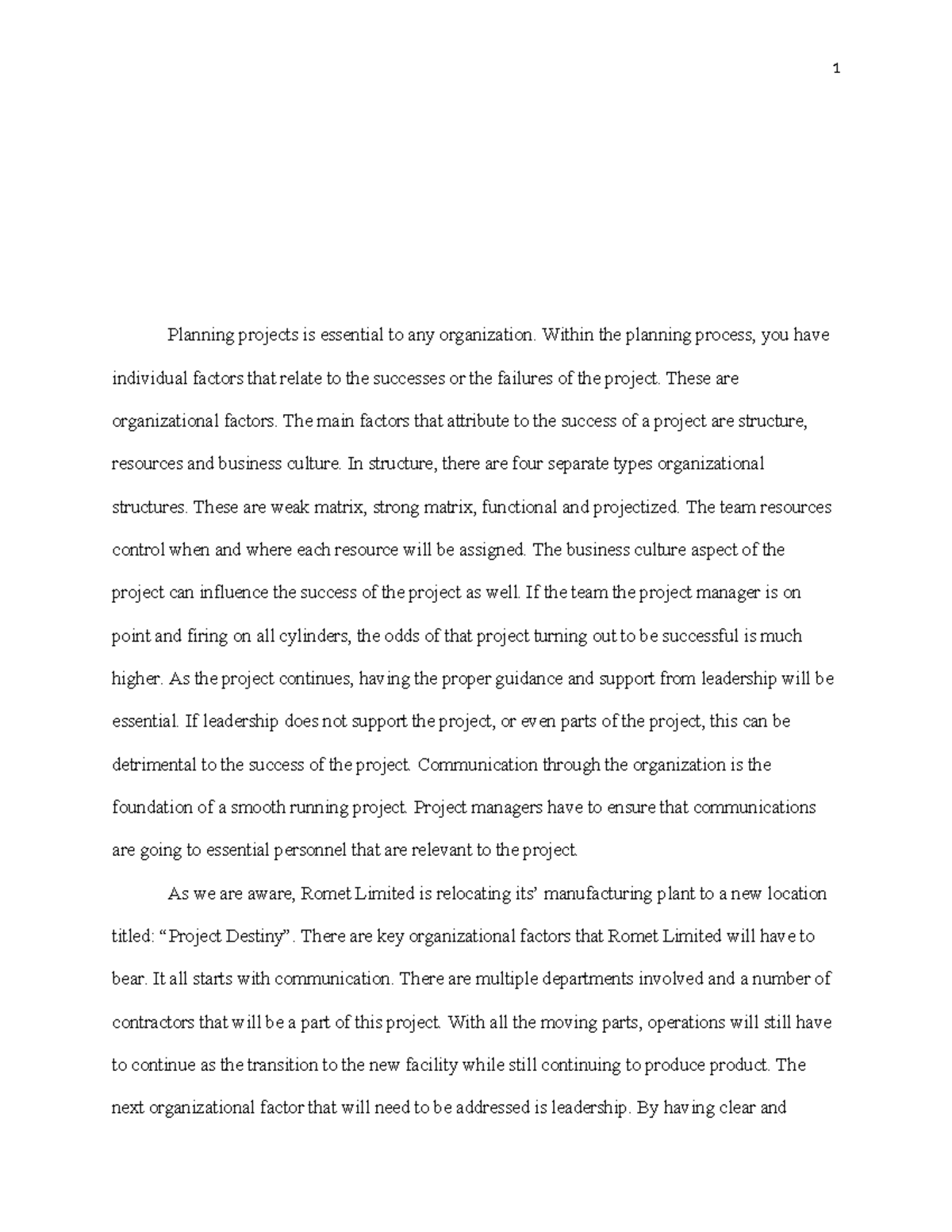 1-2 Assignment - Planning projects is essential to any organization ...