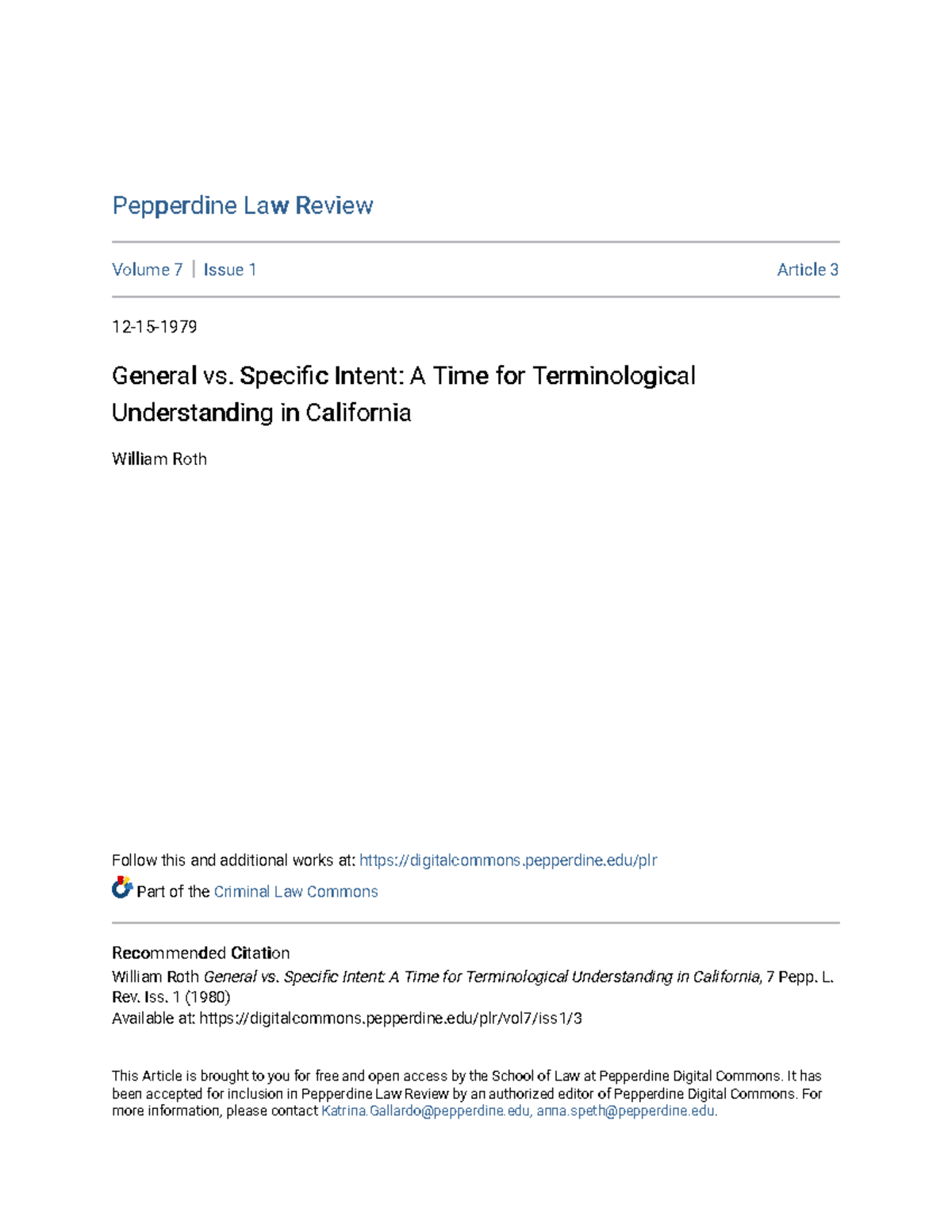 General vs. Specific Intent A Time for Terminological Understand ...