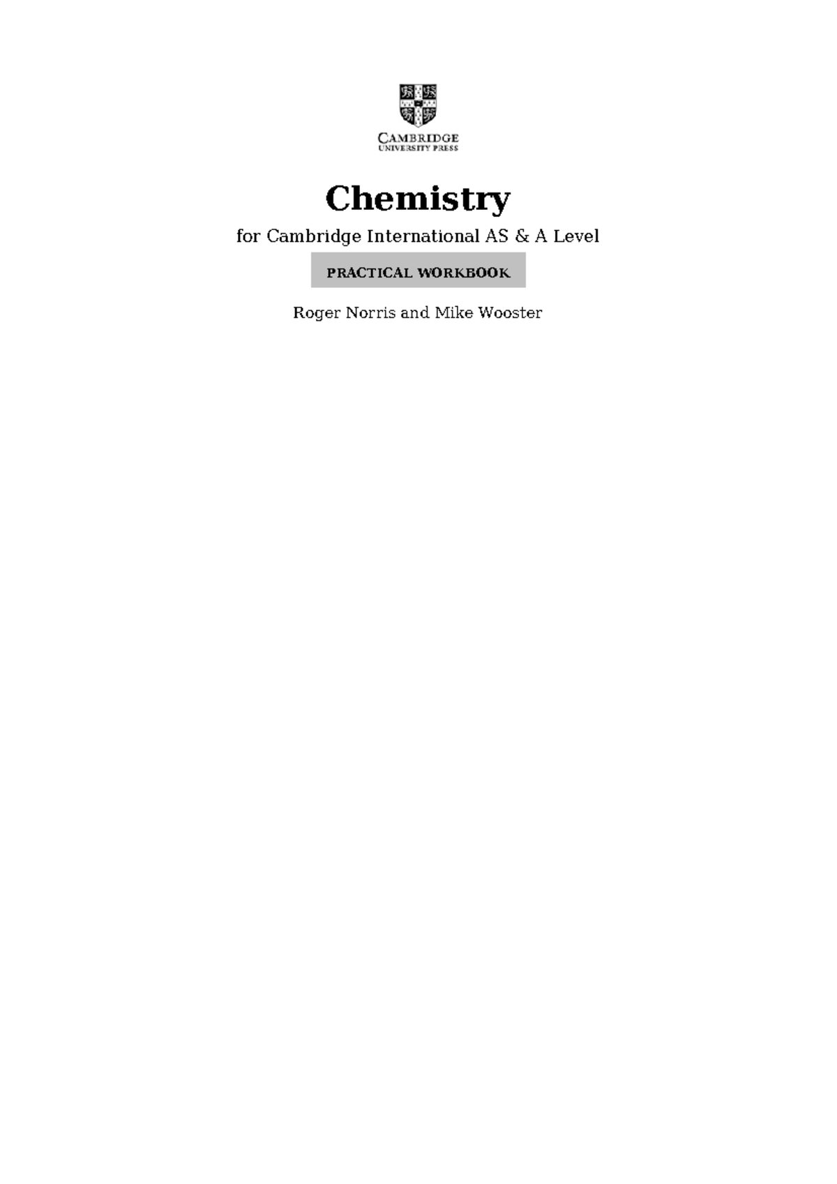 Cambridge International AS A Level Chemistry Digital Practical Workbook ...
