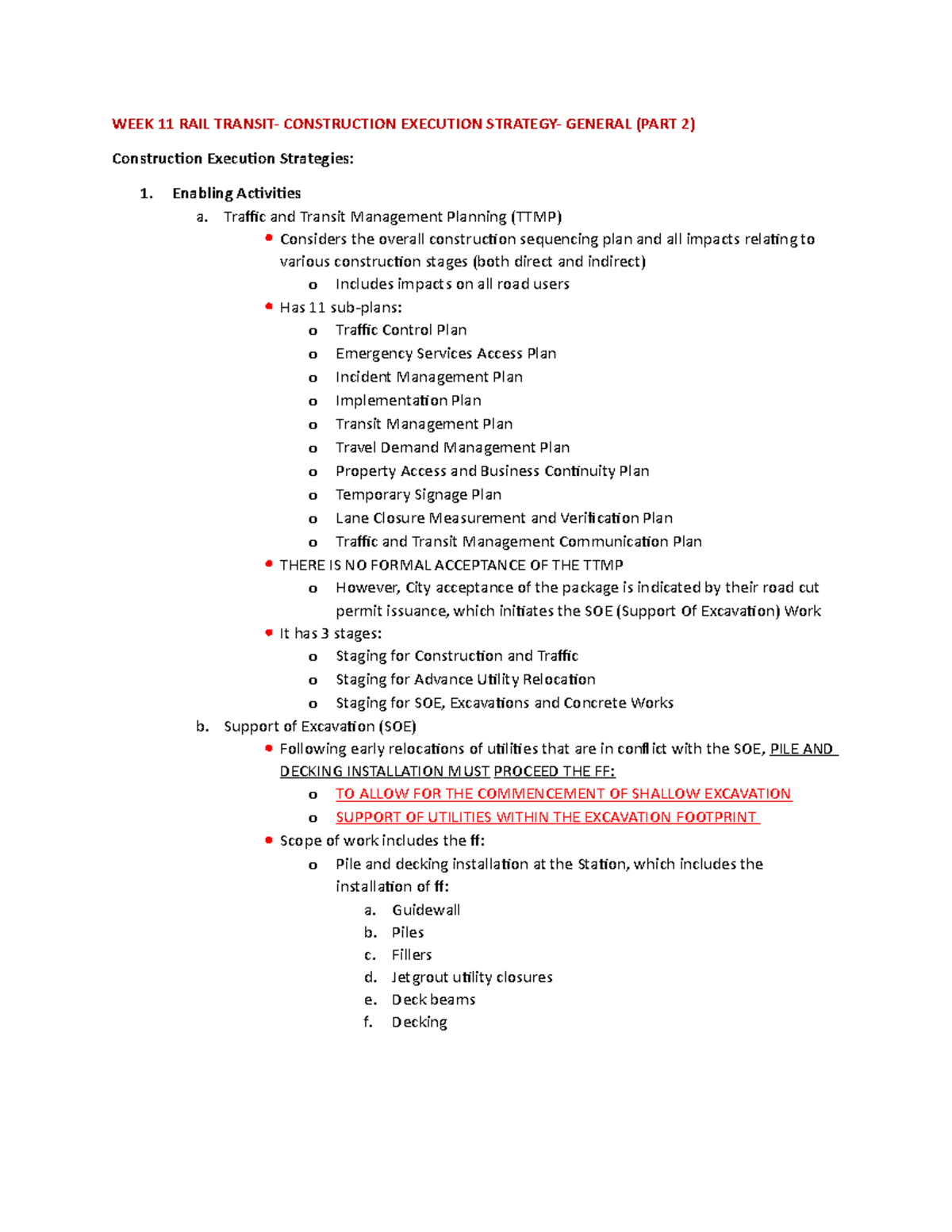 Railway WEEK 11 - Notes - WEEK 11 RAIL TRANSIT- CONSTRUCTION EXECUTION ...