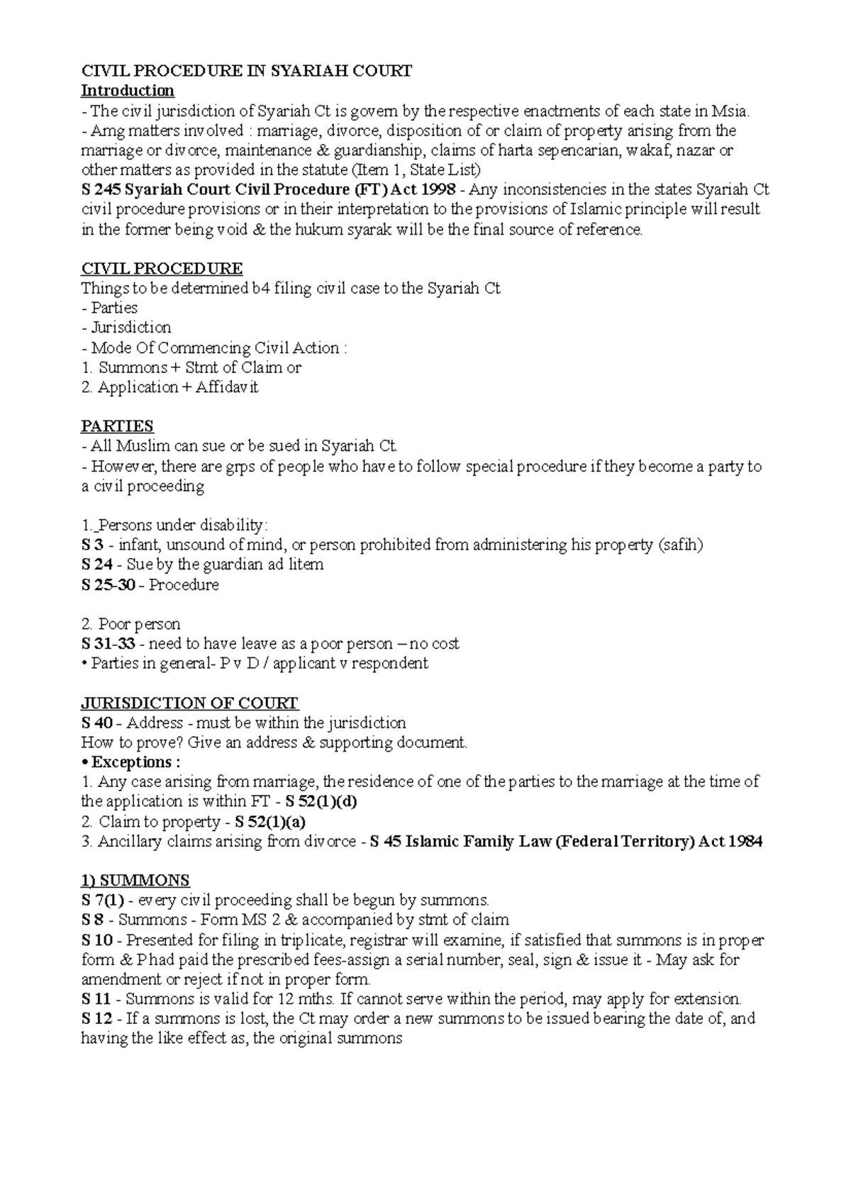 Civil Procedure IN Syariah Court - CIVIL PROCEDURE IN SYARIAH COURT ...