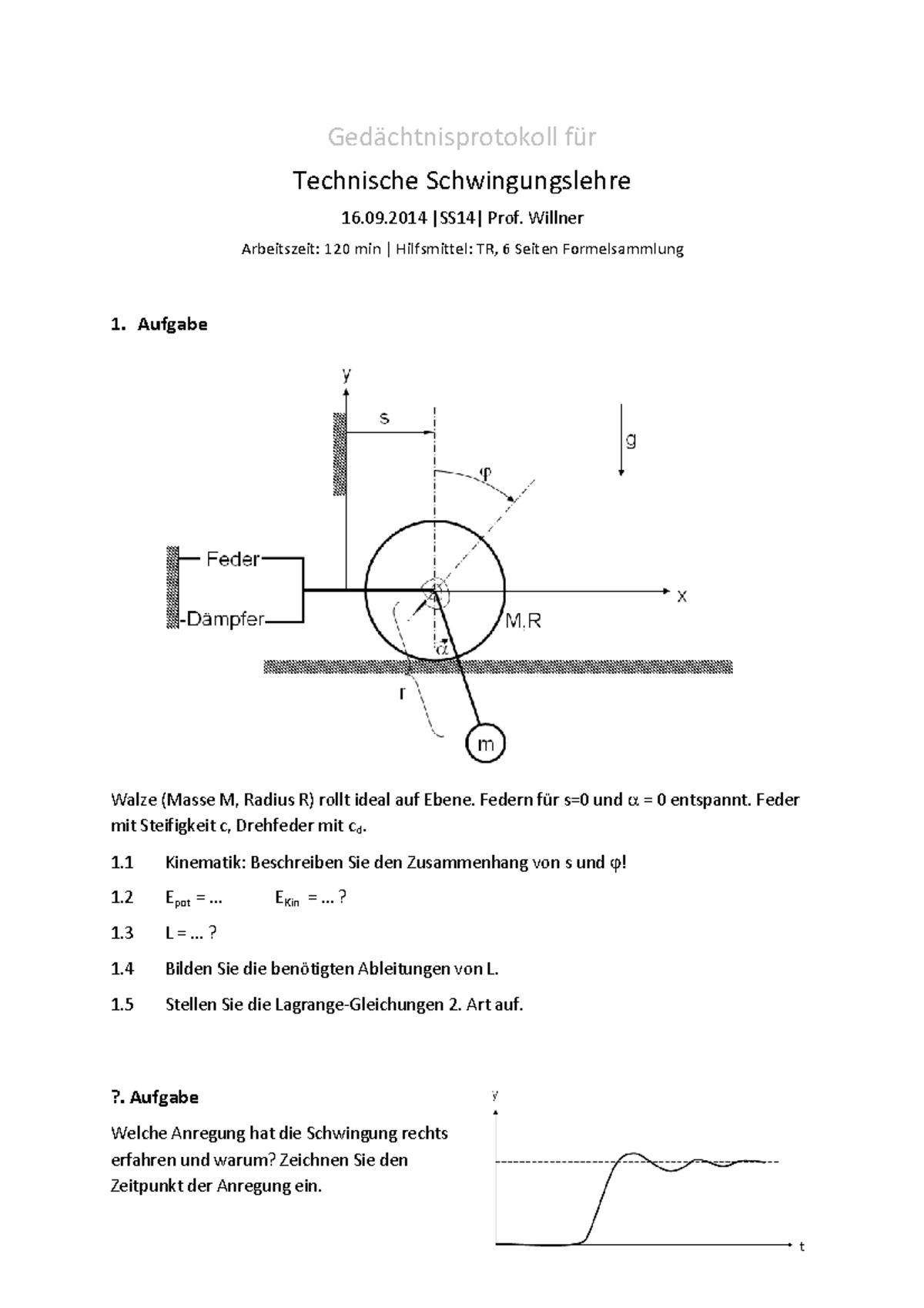 2014 SS TSL Willner Gedaechtnisprotokoll - Gedächtnisprotokoll für Technische Schwingungslehre ...