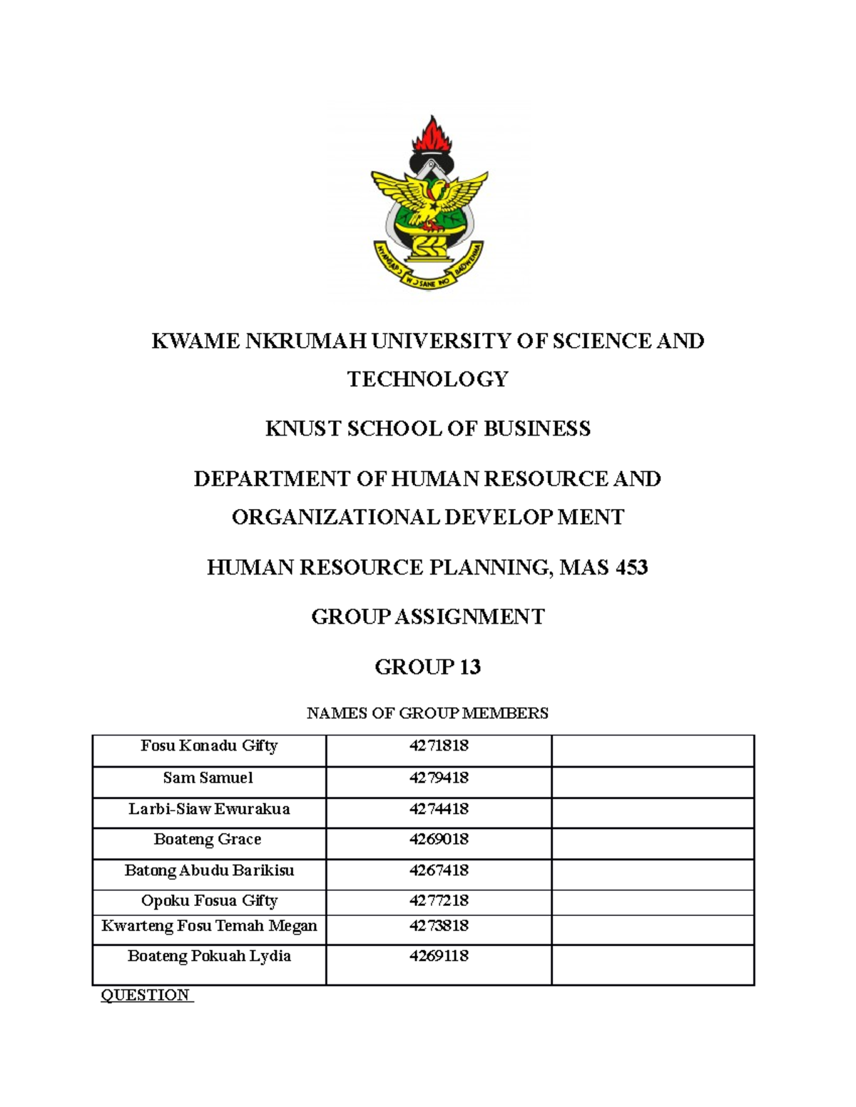 HRP Group 13 - An assignment - KWAME NKRUMAH UNIVERSITY OF SCIENCE AND ...
